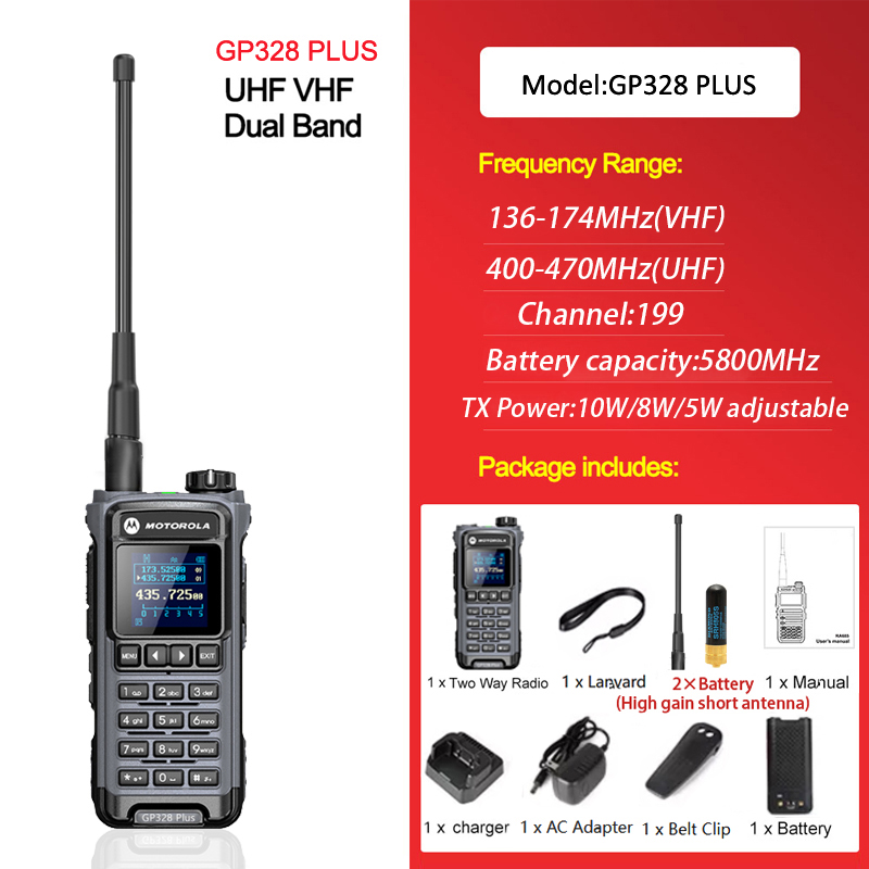 Motorola Gp328 Plus Walkie talkies Type c charging 10W Portable VHF/UHF ...