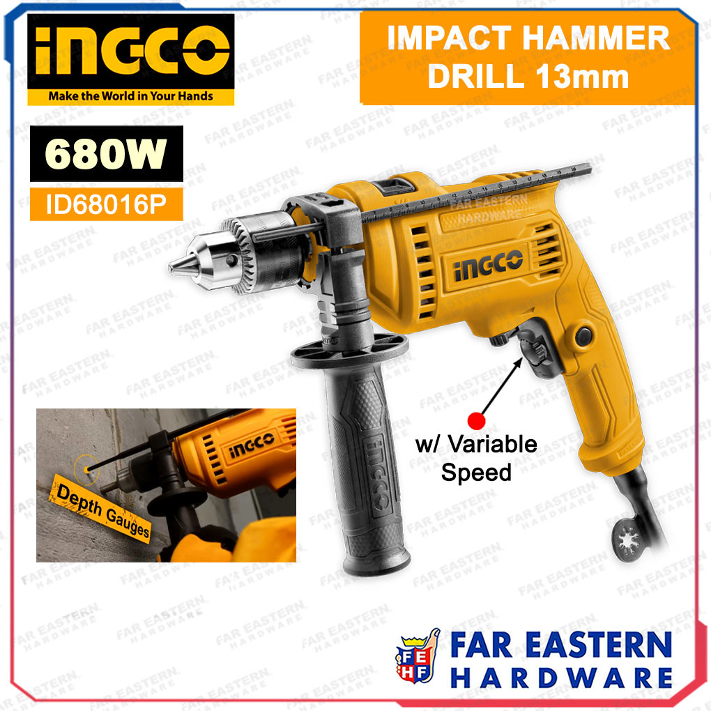 INGCO Impact Hammer Drill 13mm 680W w/ Variable Speed ID68016P INSUP ...
