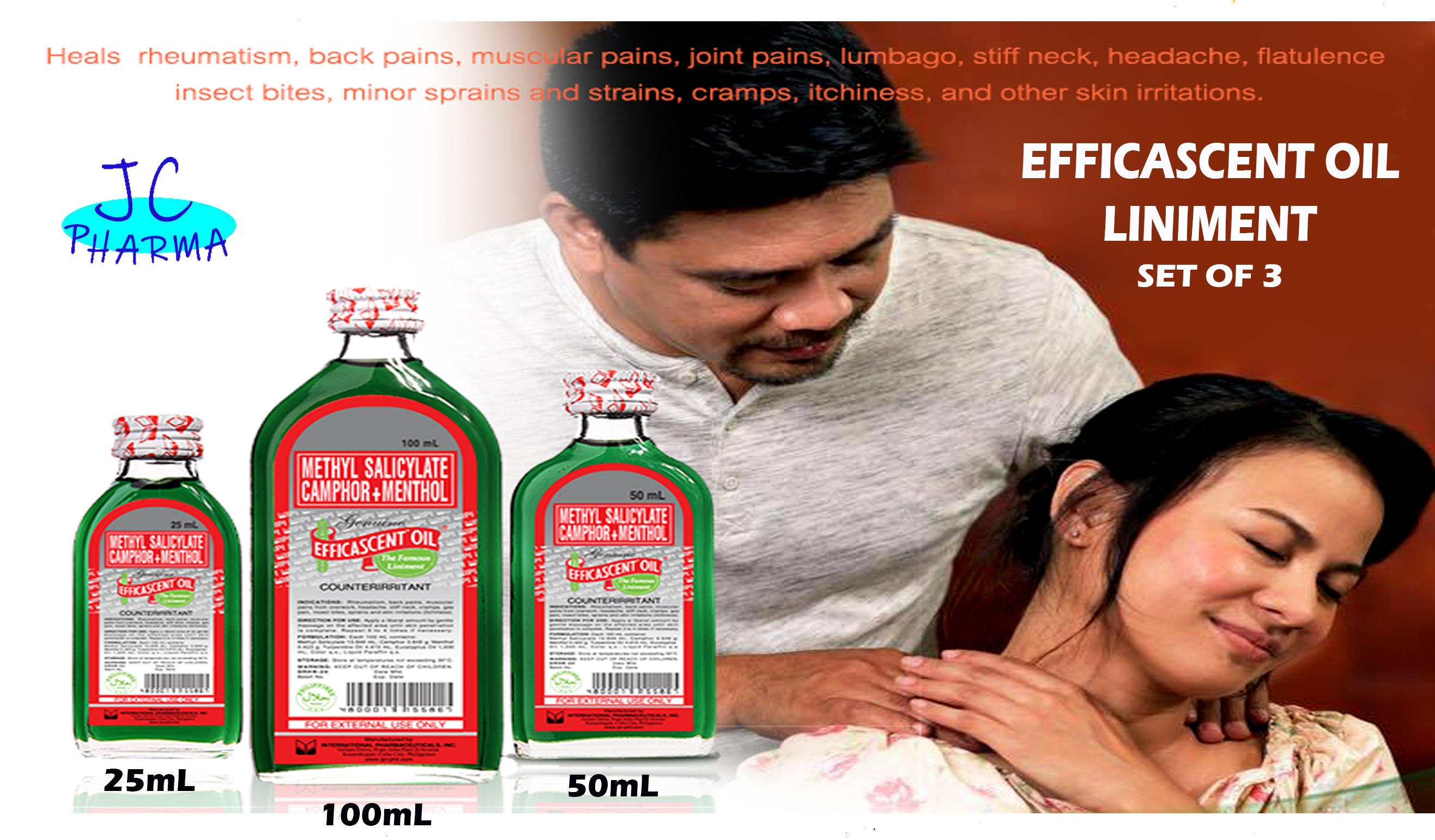 Authentic EFFICASCENT OIL Liniment Regular Trio Pack (25mL/50mL/100mL ...