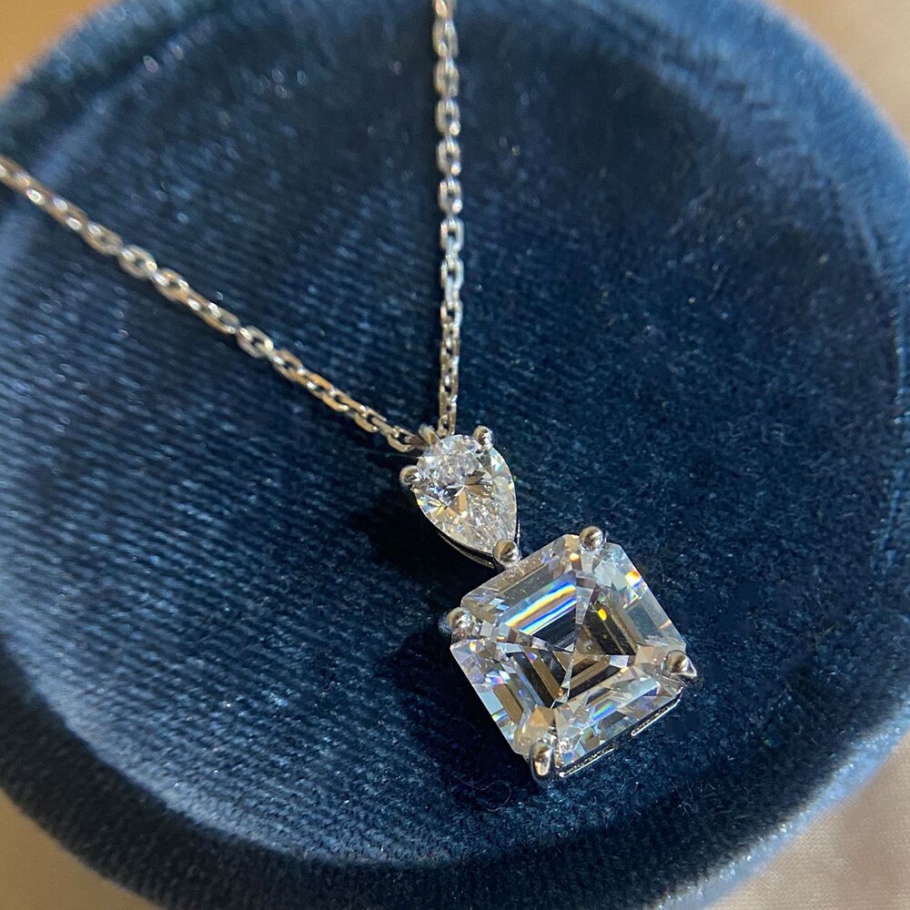 DIMINGKE Jewelry 10*10 Super Flash Diamond Pendant S925 Sterling Silver ...
