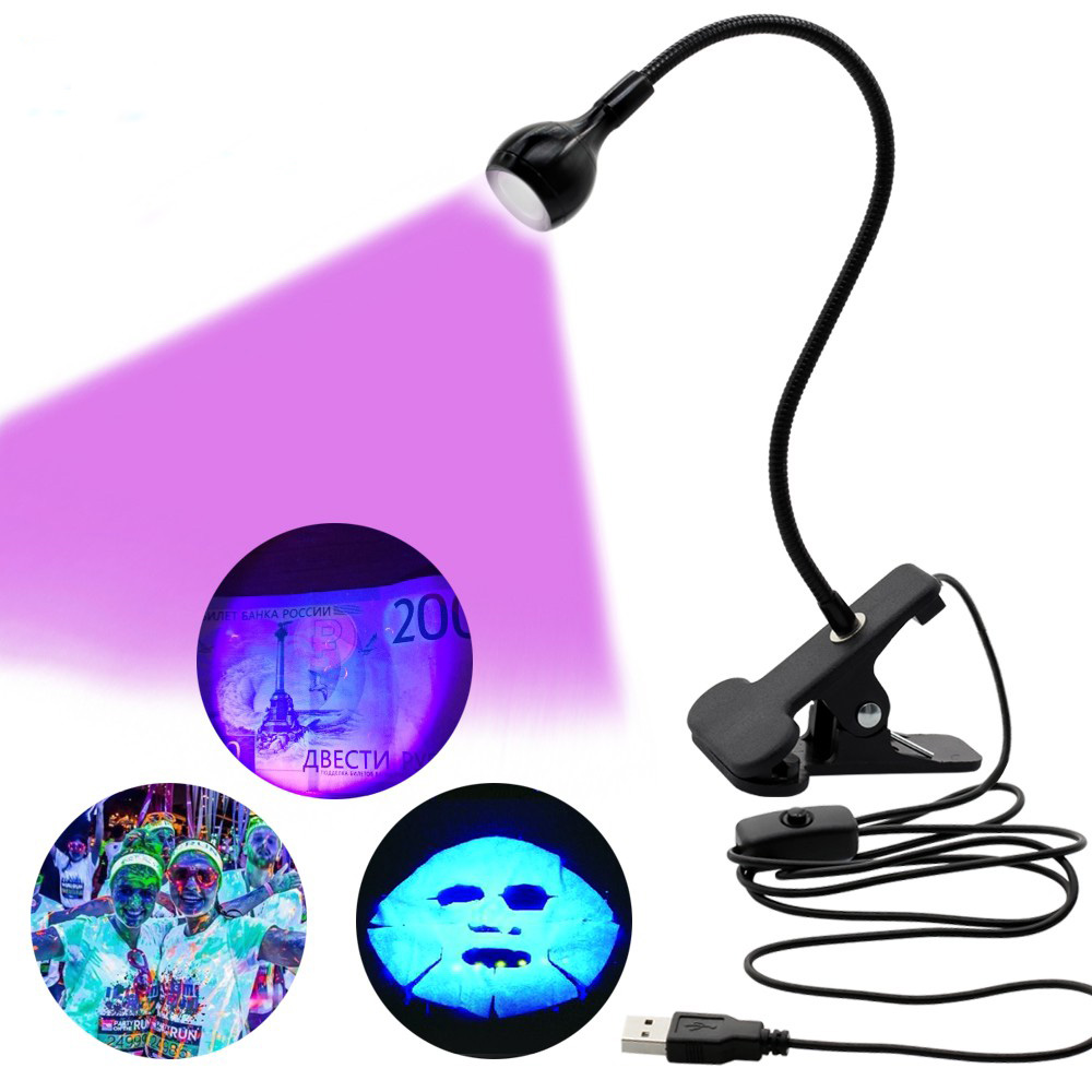USB LED Clip Lamp Money Detect Light UV Light Nail dryer Violet Light ...