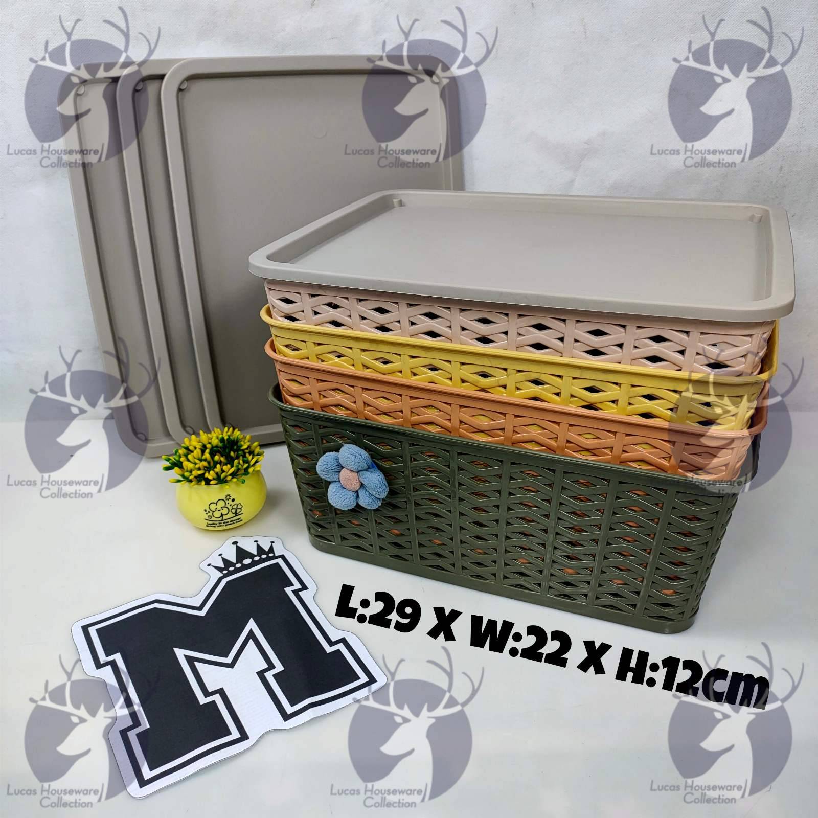 STORAGE BASKET WITH LID WOVEN PLASTIC LAUNDRY BASKET PLASTC RATTAN ...