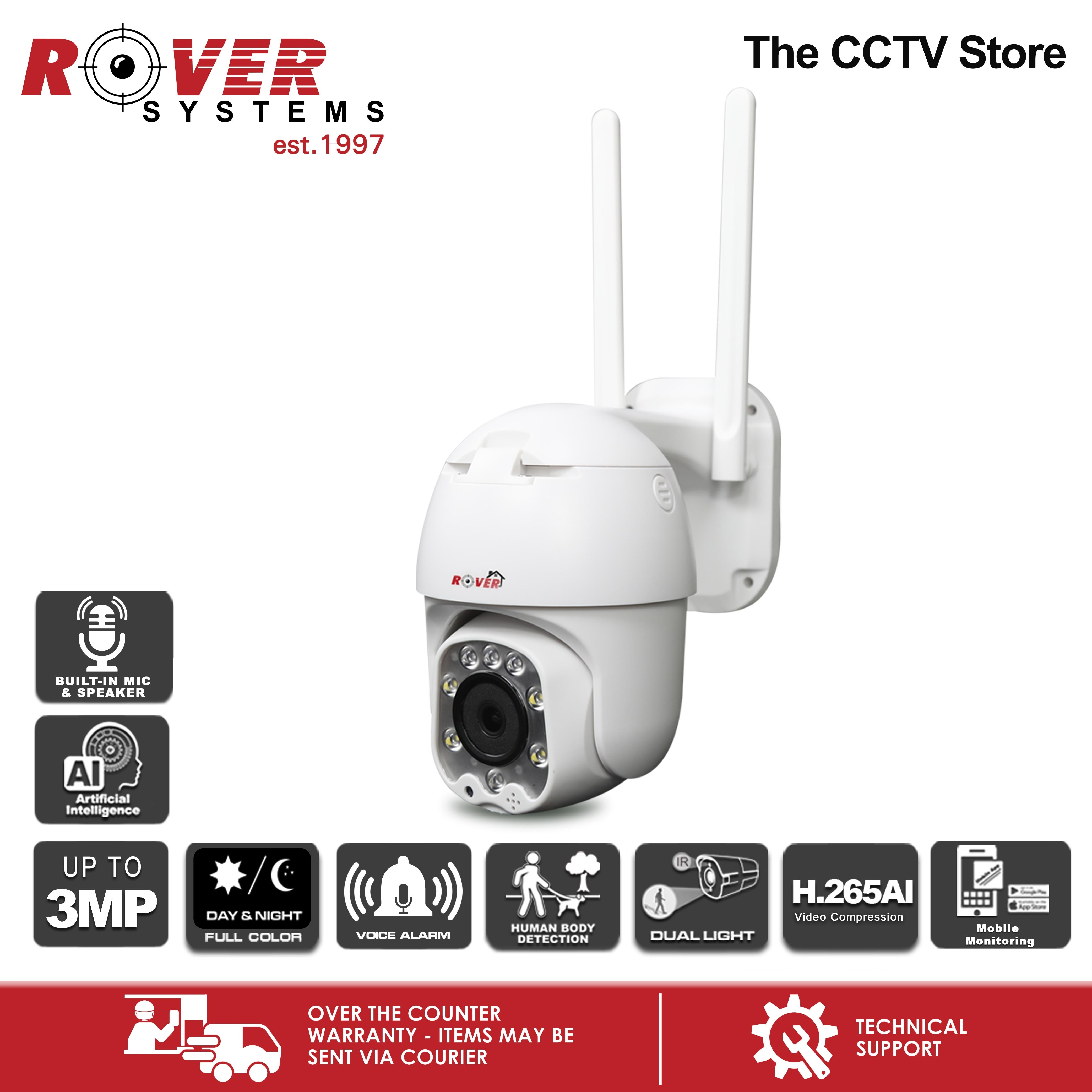 Rover Systems 3MP Mini PanTilt Wireless Indoor/Outdoor Smart Wi-Fi IP ...