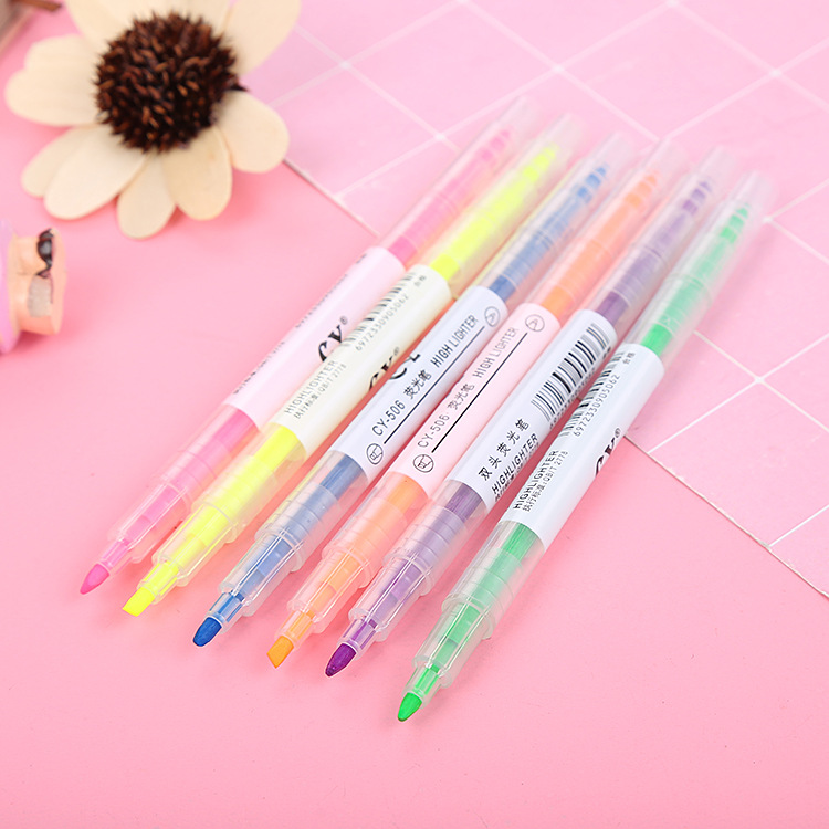 6pcs/set Candy Color Highlighter Pen Marker Brush Pens Fluorescent Pen ...