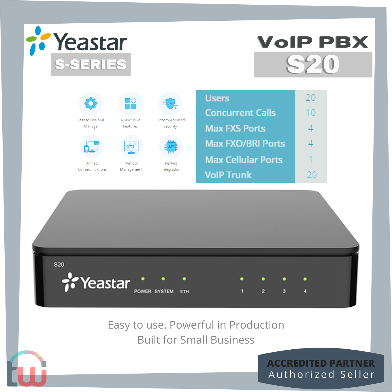 YEASTAR S-Series S20 VoIP PBX Small Business Phone System Unified Communication Easy to Use ...