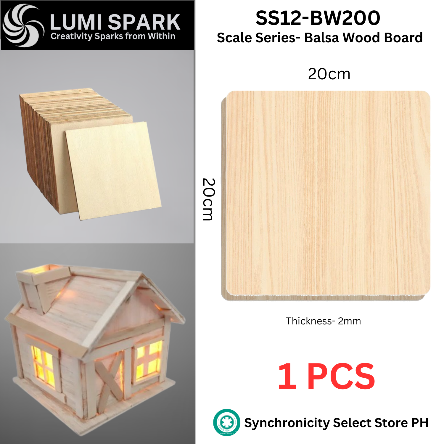 Balsa Wood 200mm x 200mm x 2mm | SS12-BW200 | For Scale Model House ...