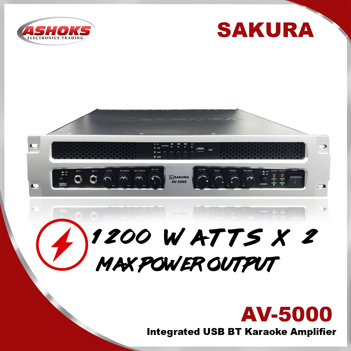 Sakura AV-5000 Amplifier / USB Karaoke Amplifier / 1200w x 2 / USB, SD ...