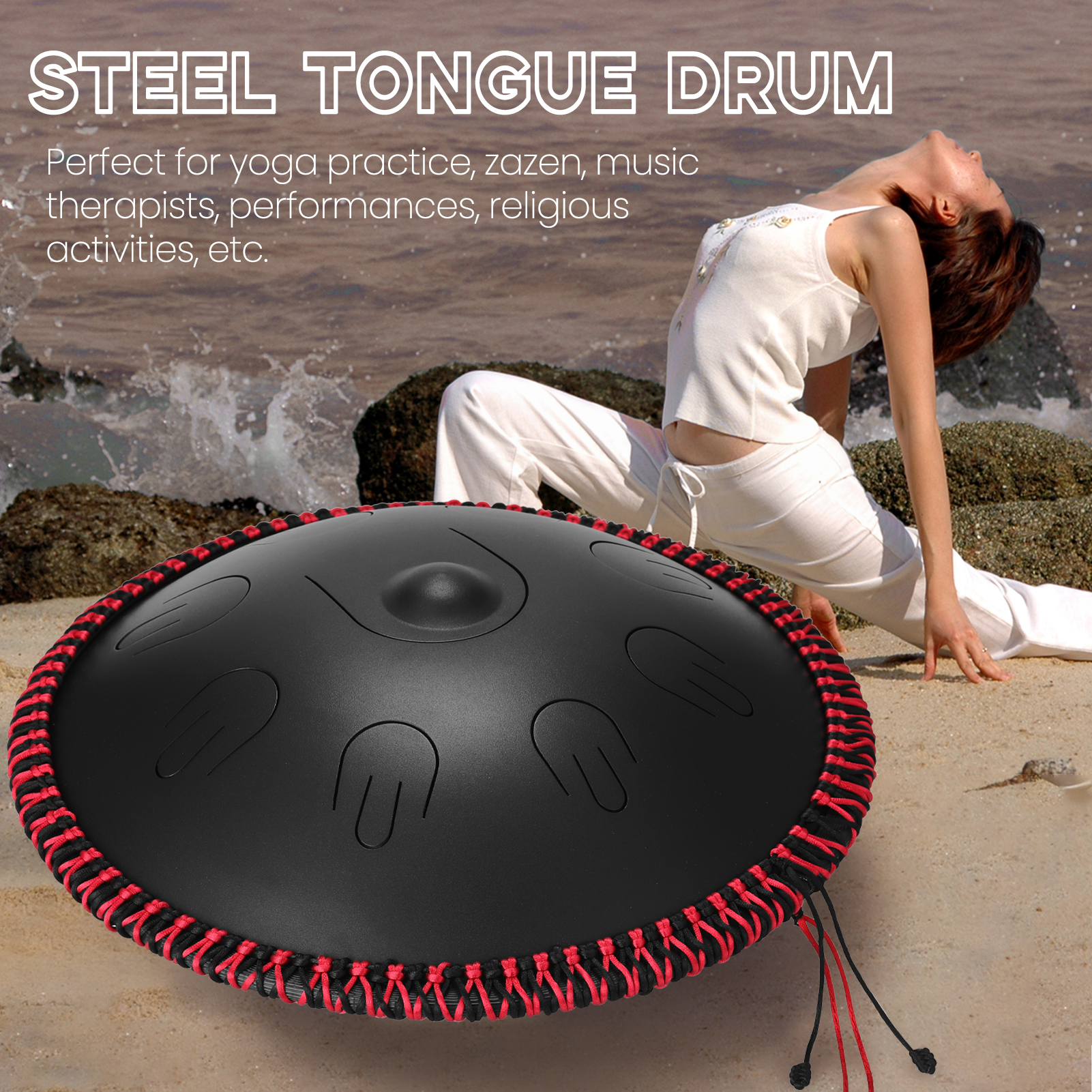 15 inch 9-Tone Steel Tongue Drum Hand Pan Drums with Drumsticks ...