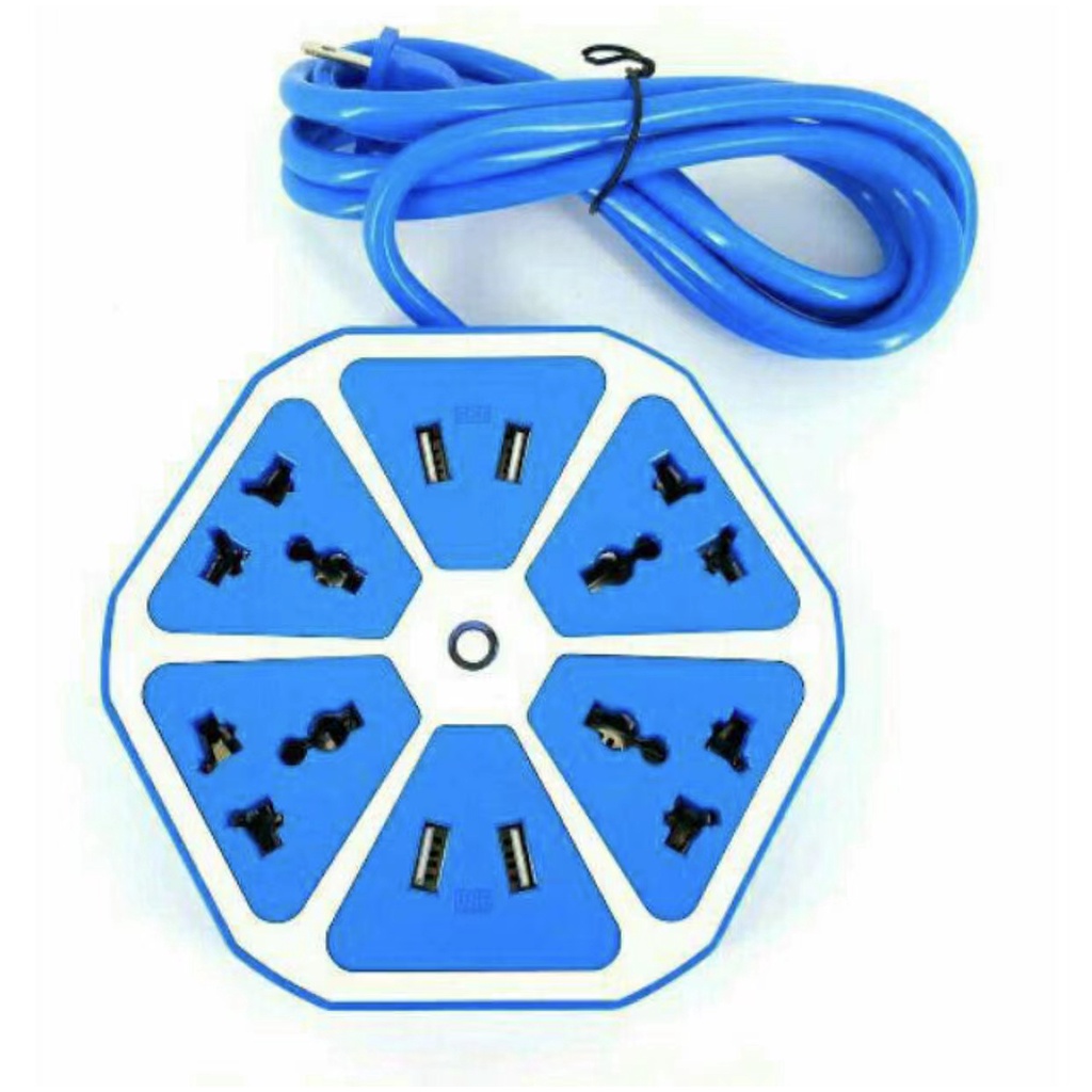Universal Multiple Socket Hexagon With 2 USB Ports Chargeable Extention ...