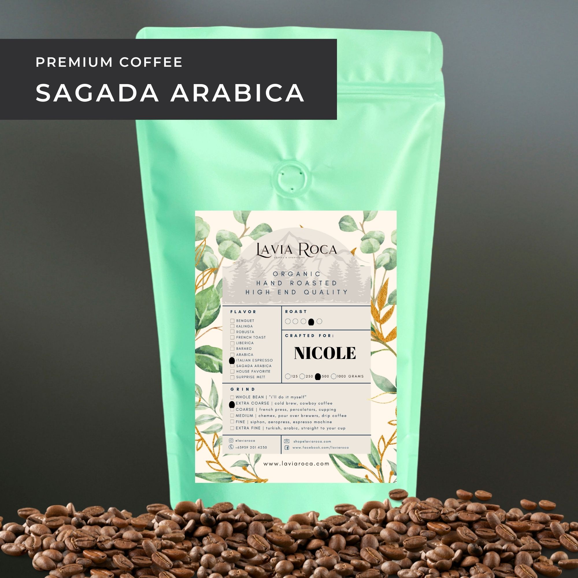 SAGADA ARABICA COFFEE Beans or Ground 125g 250g 500g 1kg pouch LAVIA ...