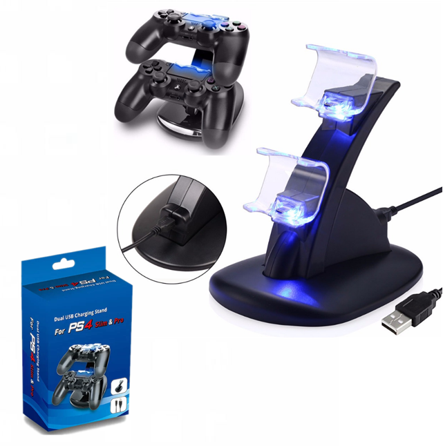 LED Dual USB Charger Dock Charging Stand for PS4 /PS4 Pro /PS4 Slim ...