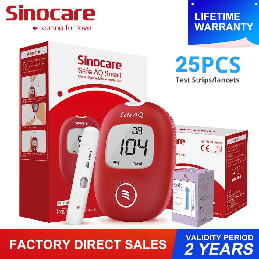 Sinocare Safe AQ Smart Blood Glucose Monitor & 25 Test Strips 25 ...