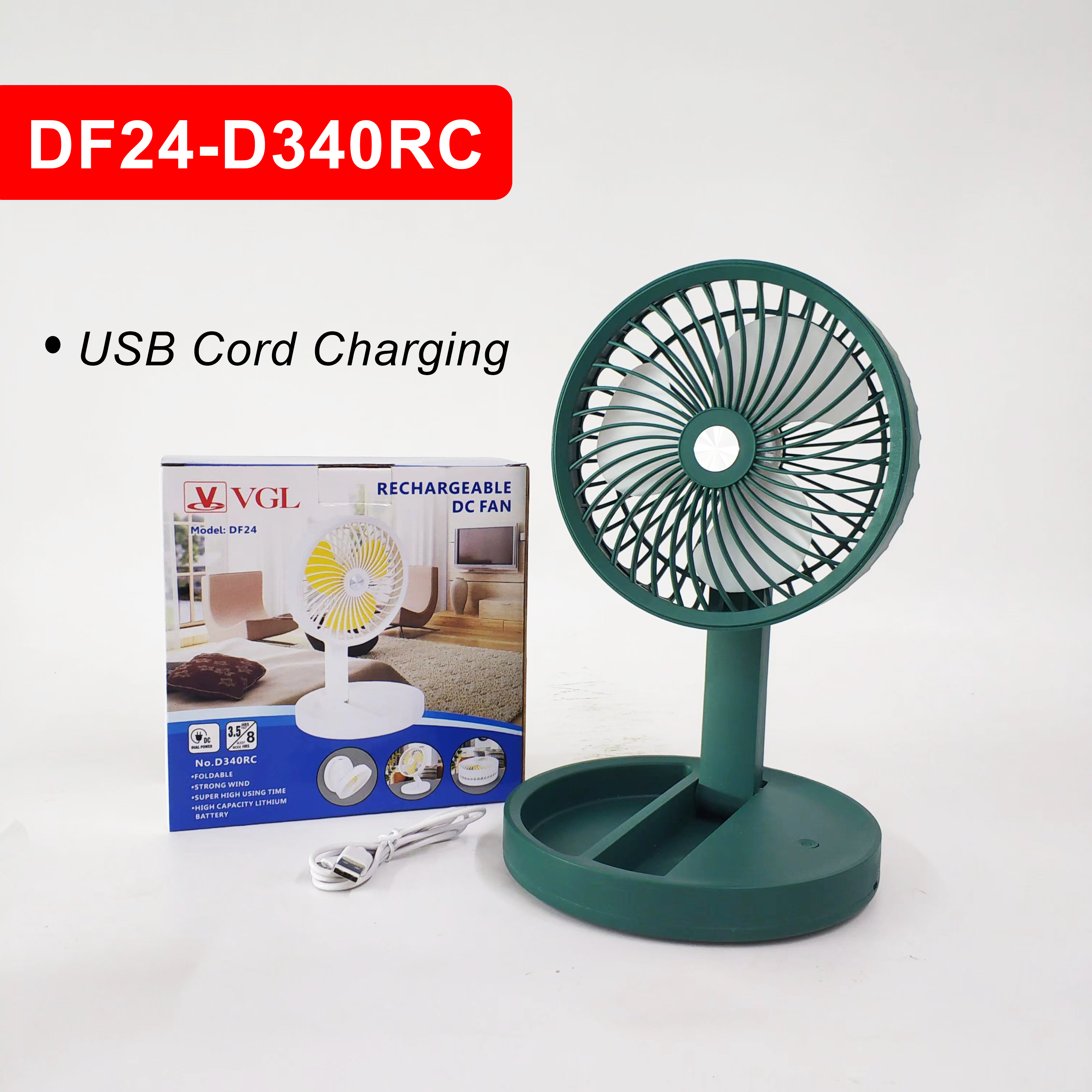 VGL Rechargeable Foldable Desk Cooling Fan 6 inches USB Charging or ...