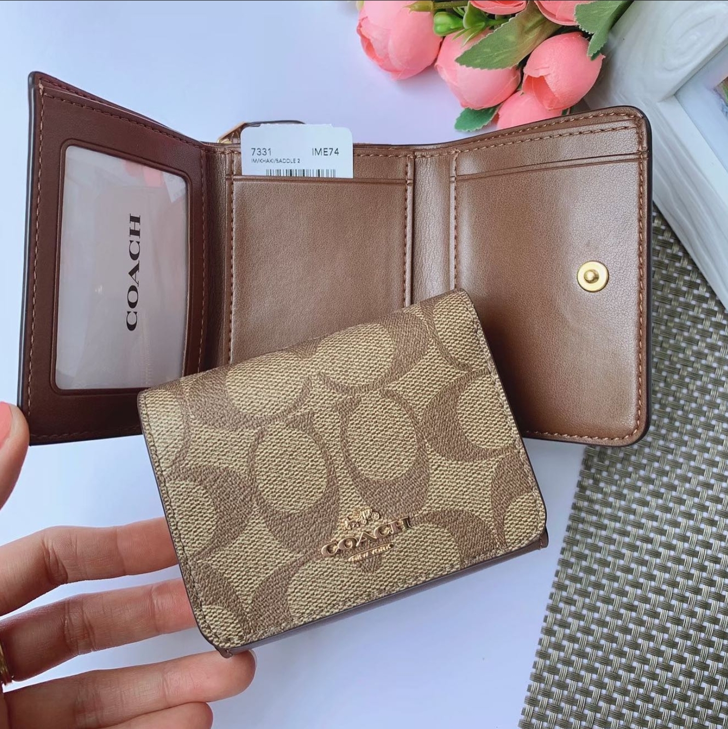 Authentic Coach Women's Small Trifold Wallet In Signature Canvas C7331 ...