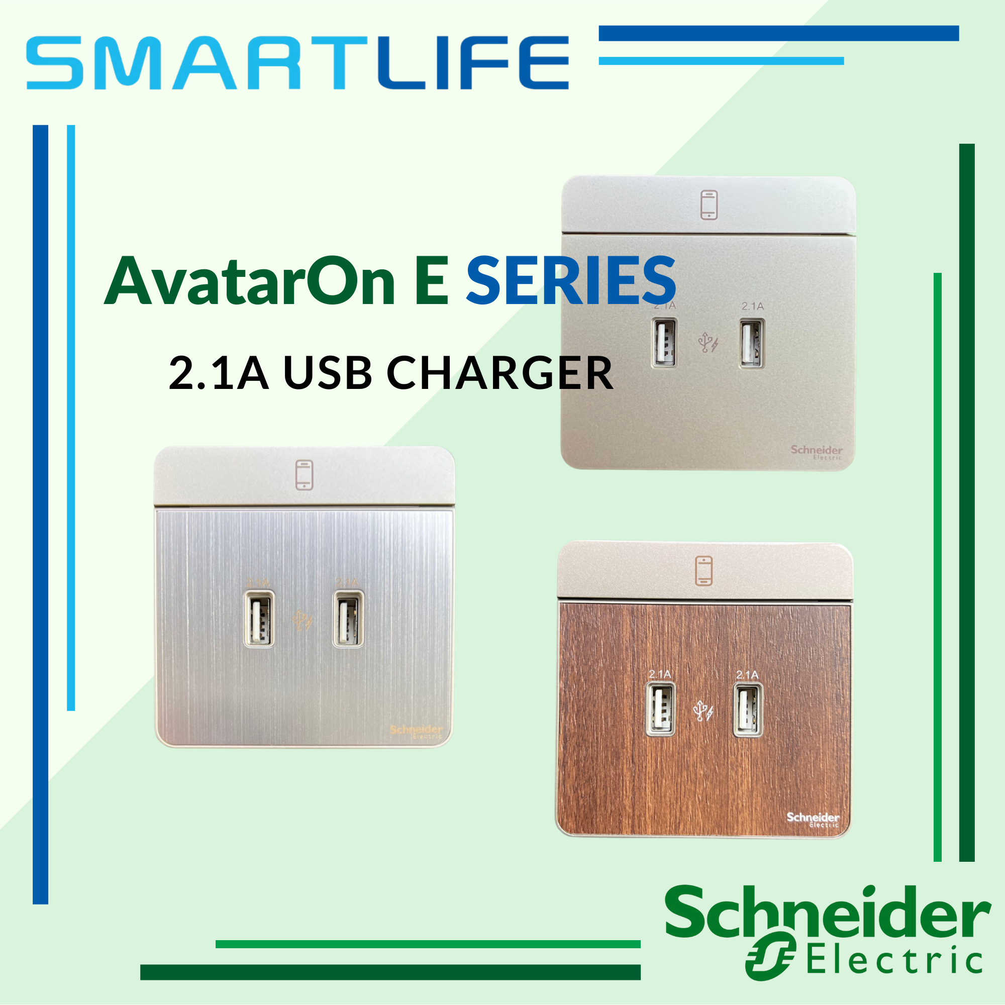 Schneider AvatarOn E 3"x3" 2 x 2.1A USB Charger | Lazada PH