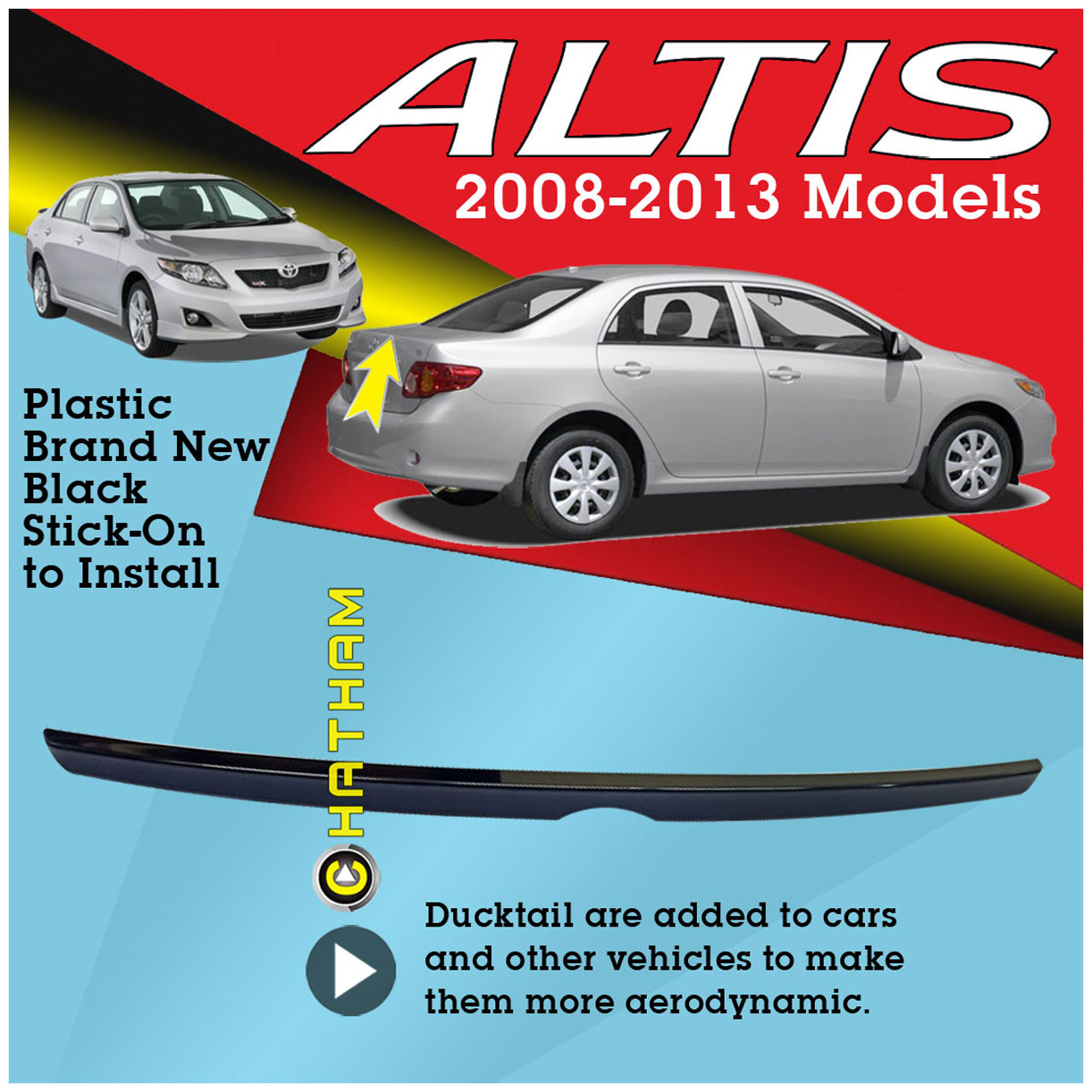 Ducktail Spoiler for Toyota Altis 2008 2009 2010 2011 2012 2013 ( Matte ...