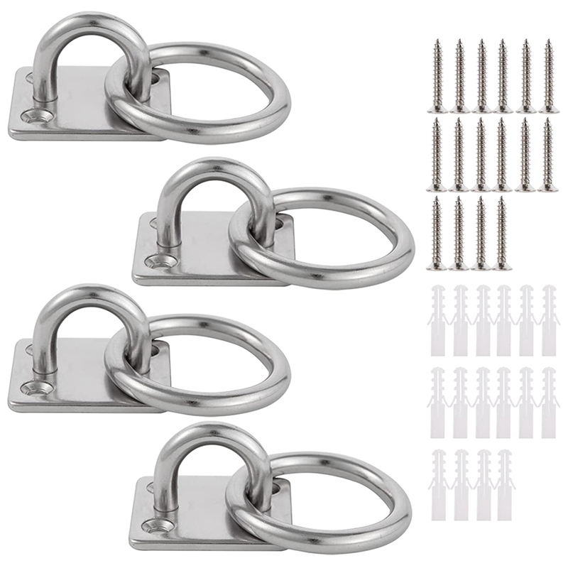 4 Pack 304 Stainless Steel Eye Plate with Ring M6 Eyelet Hooks,Wall ...