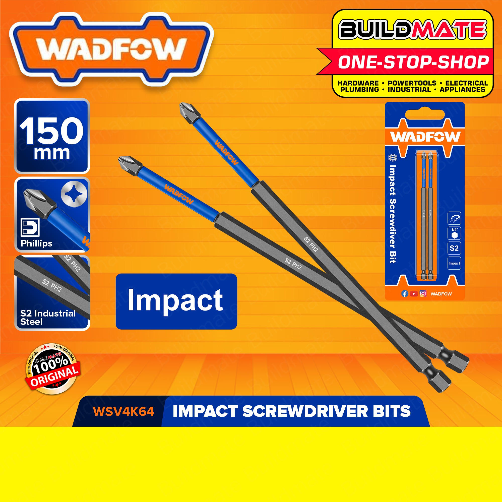 WADFOW 2PCS/SET Impact Screwdriver Bit 150MM PH2 S2 Impact Control Bit ...