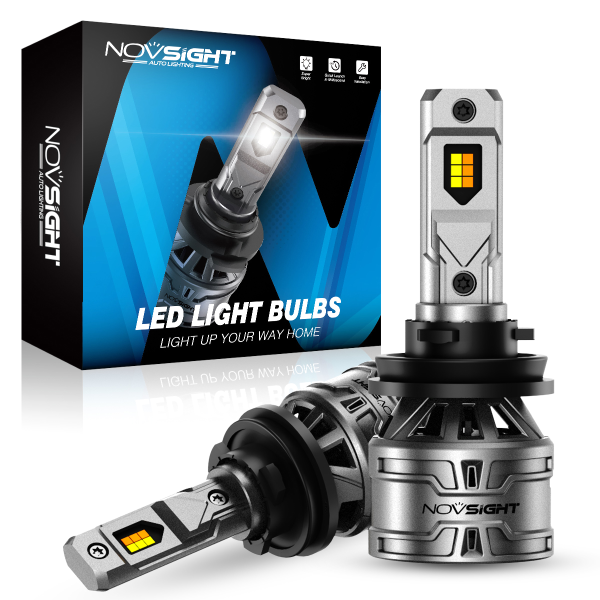 Novsight N61T Three colors Headlight 60W 13000LM H4 two-tone LED bulbs ...