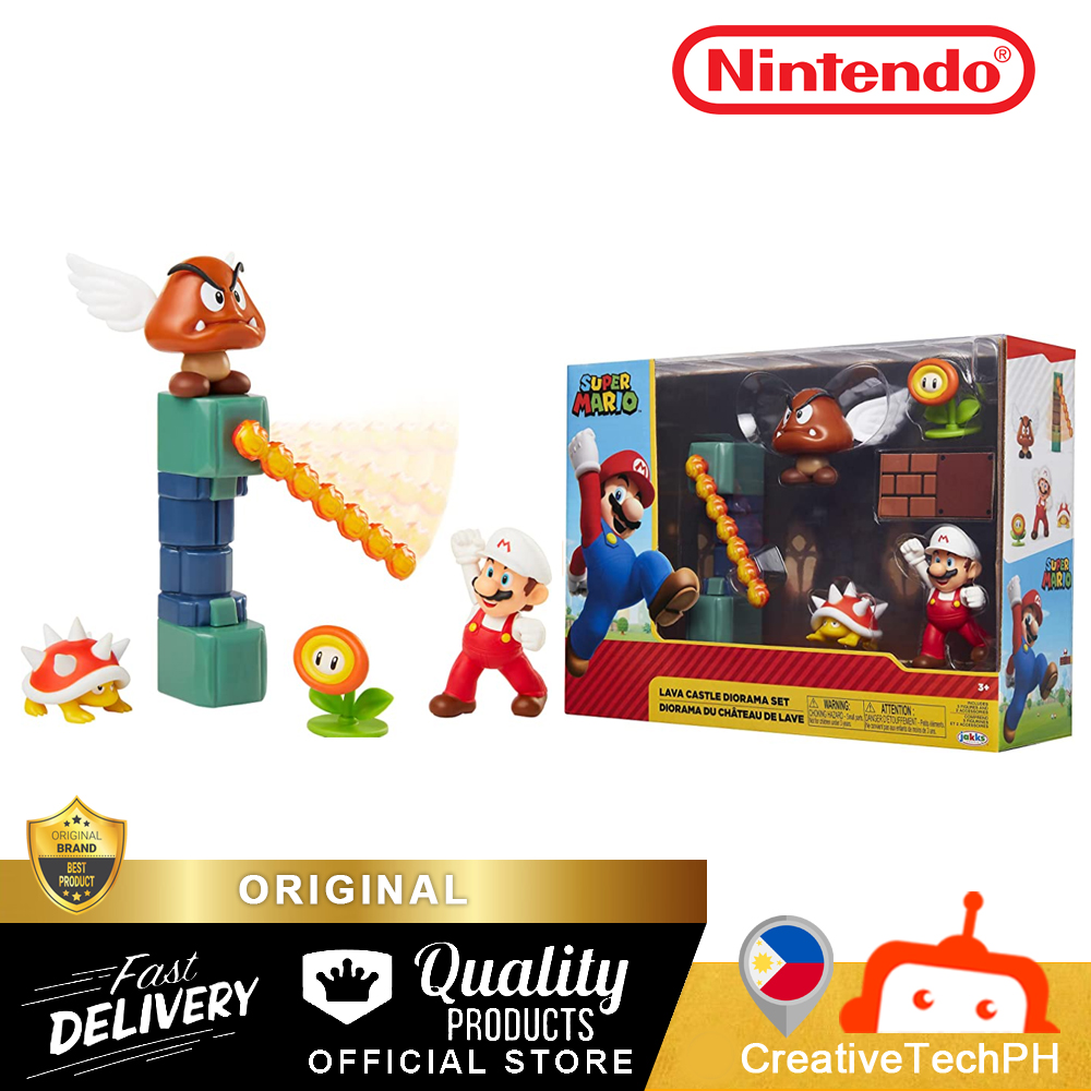 SUPER MARIO Nintendo Lava Castle 2.5" Figure Diorama Play Set, Includes ...