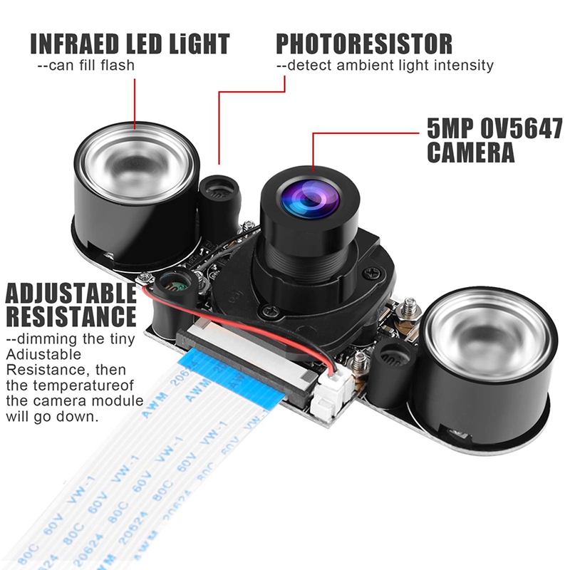 for Raspberry Pi 4B Camera with Holder and Cable IR Camera Module 5MP ...