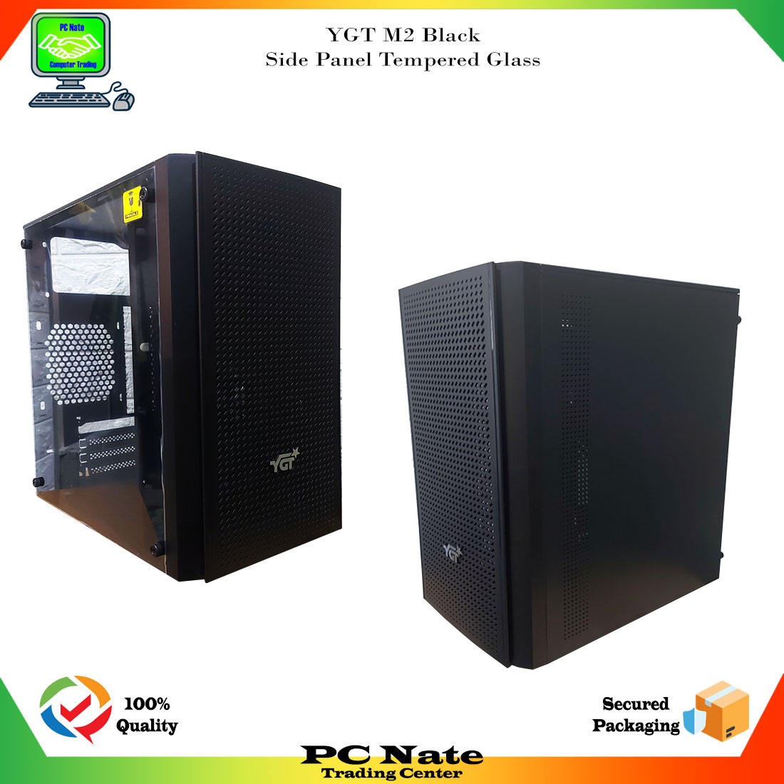YGT M2 Gaming Case (Black & White) Tempered Glass Side Panel Micro ATX ...