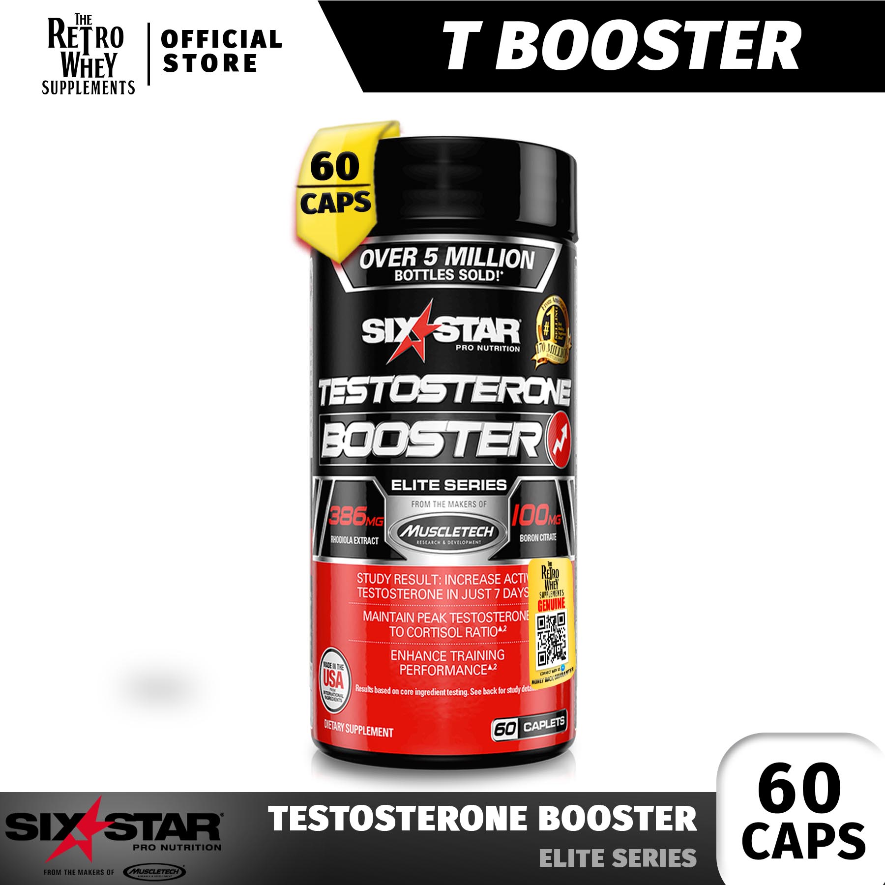 Six Star Testosterone Booster Bottle of 60 Caplets | Extreme Strength ...