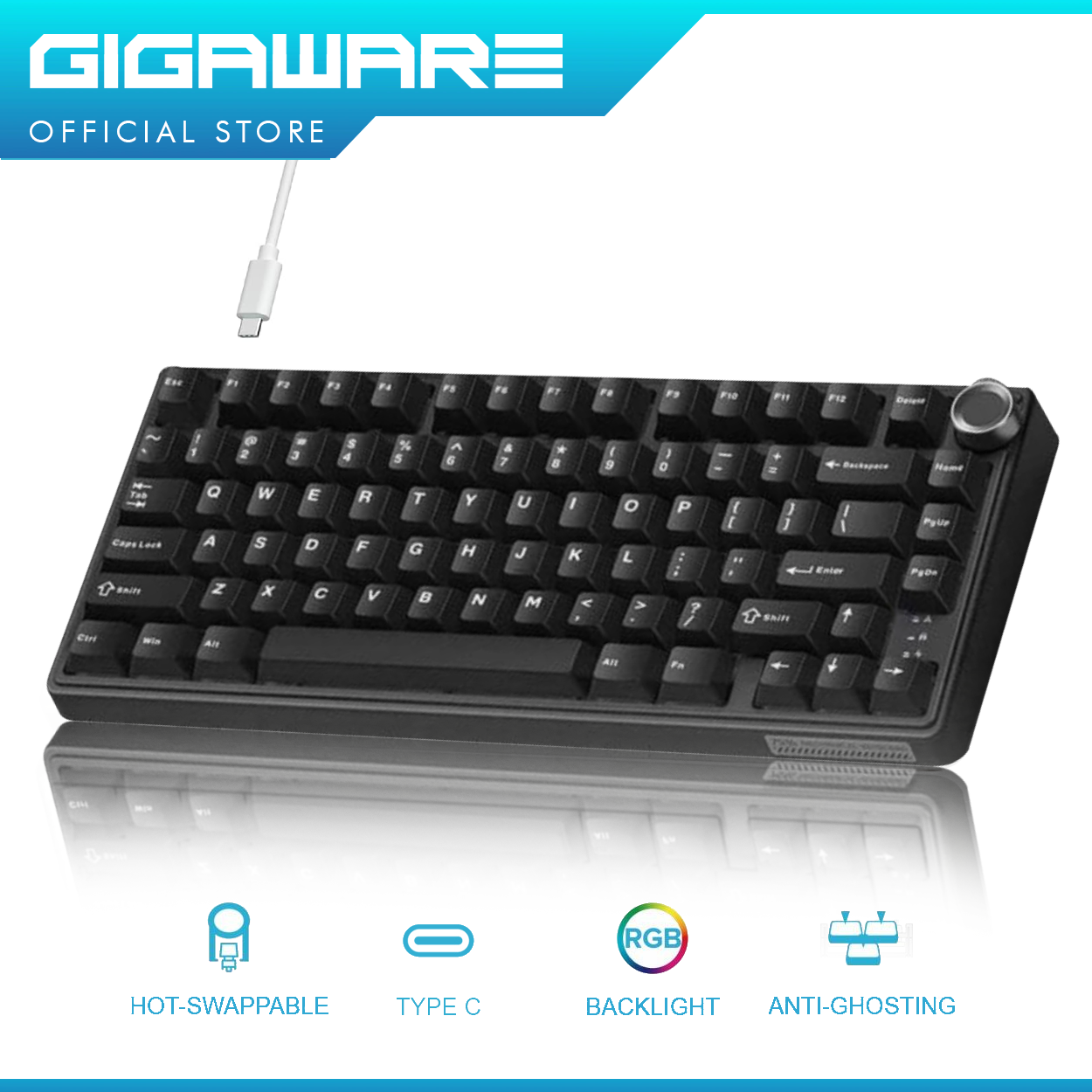 Royal Kludge RK R75 Mechanical Keyboard 75% TKL Wired with Volume Knob ...