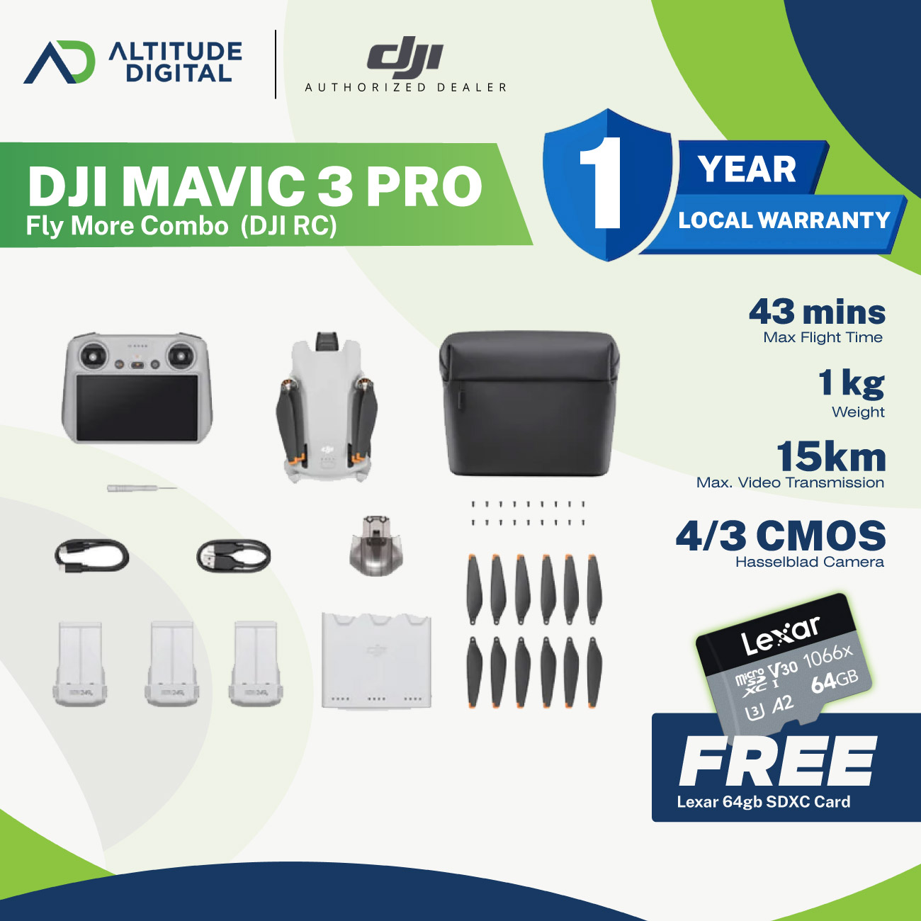 DJI Mavic 3 Pro Drone with Fly More Combo & DJI RC, Wide Angle, Tri ...