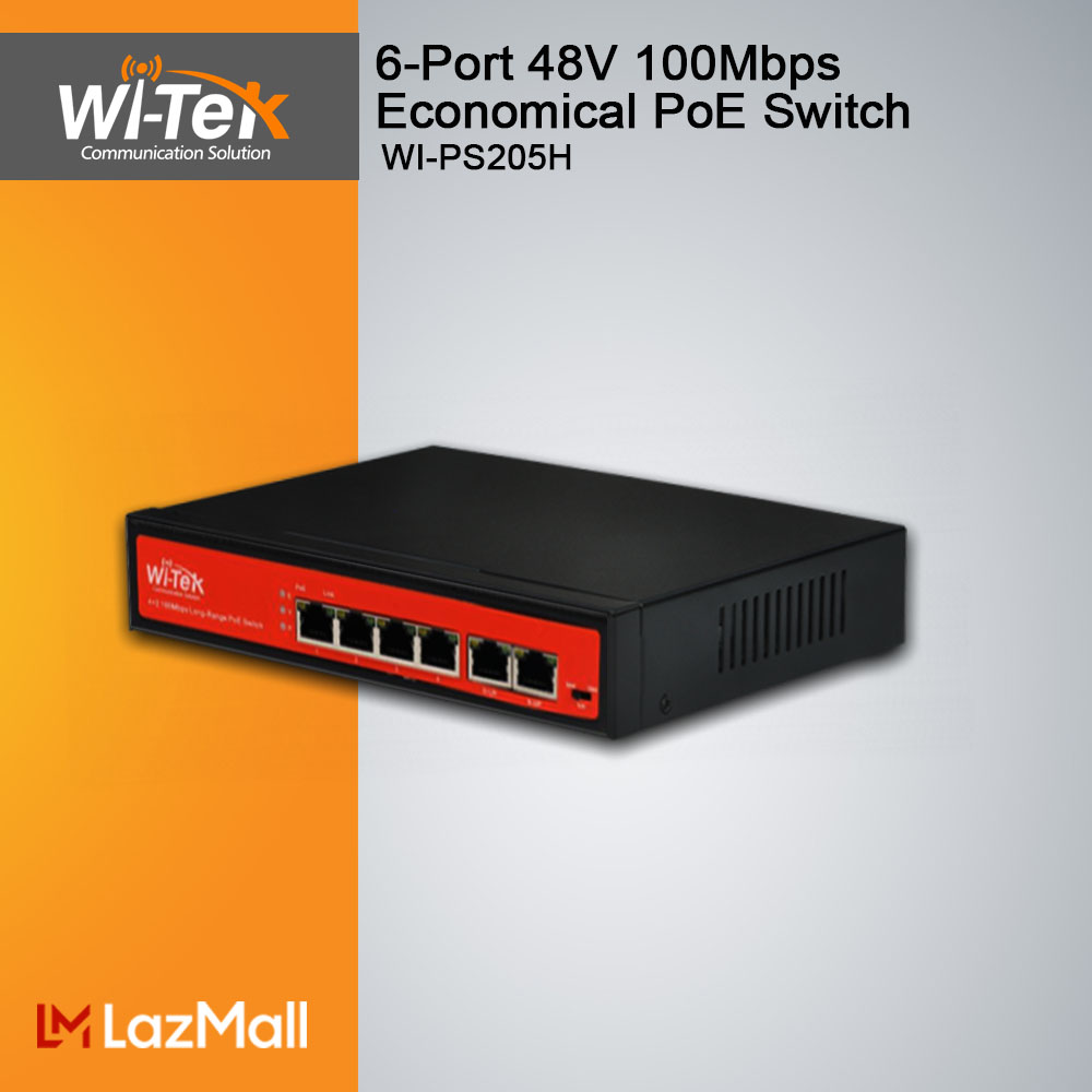Wi-Tek WI-PS205H 6-Port 48V 100Mbps economical PoE Switch with 4-Port PoE | 6-Port 48V 100Mbps ...