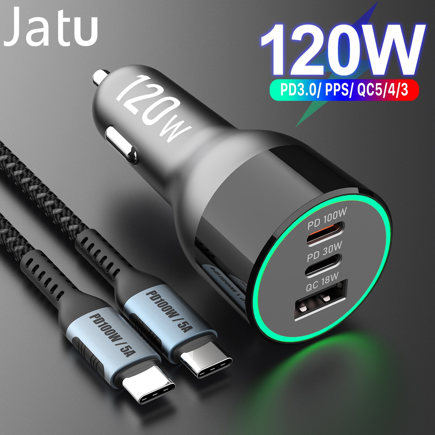 พอร์ต USB C Car Charger 120W, QC5 PD 100W PPS 45W 30W QC3.0 18W สำหรับ ...