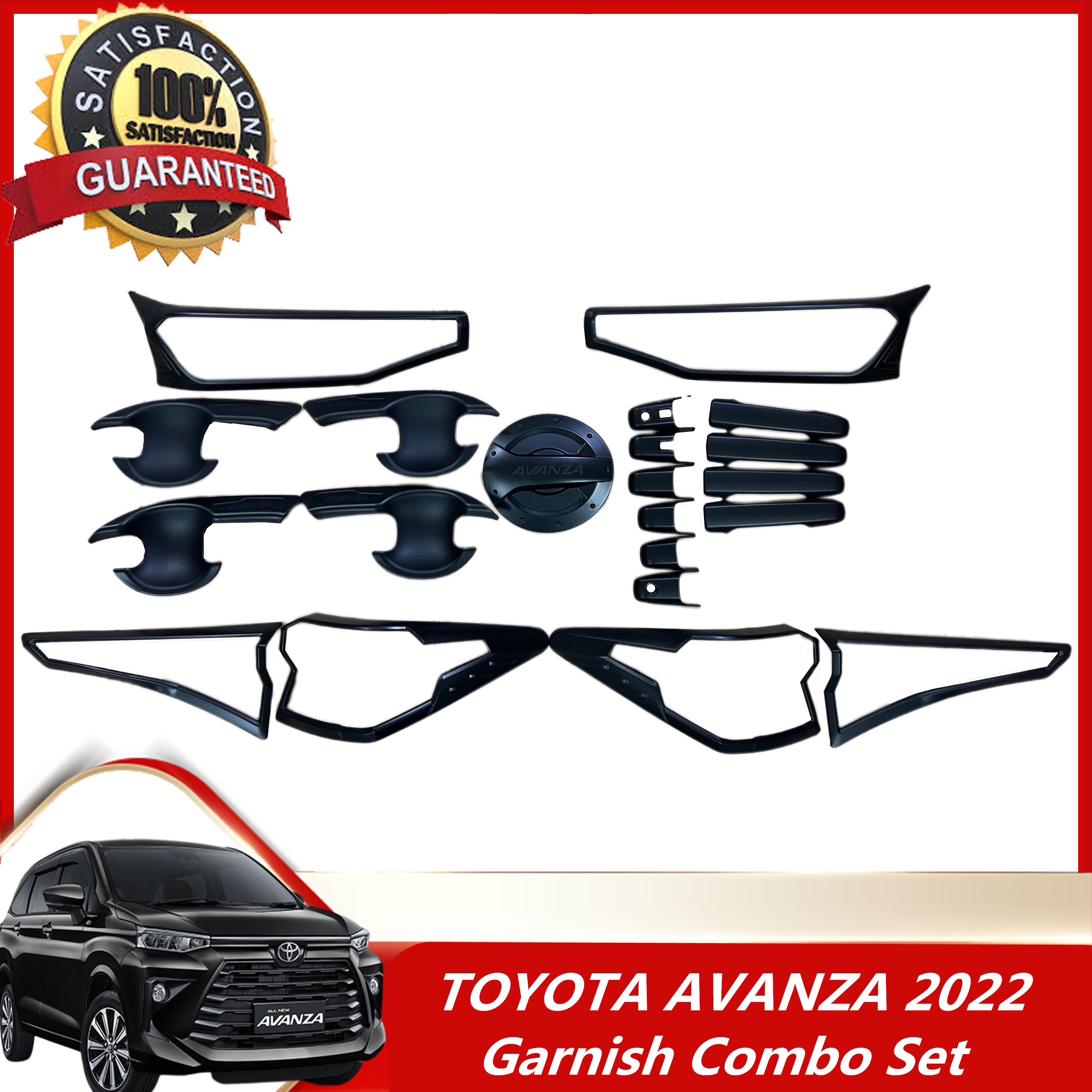 Toyota Avanza New 2022 Garnish Combo set Garnish Cover Matt Black Gas Tank Cover - Head Light ...