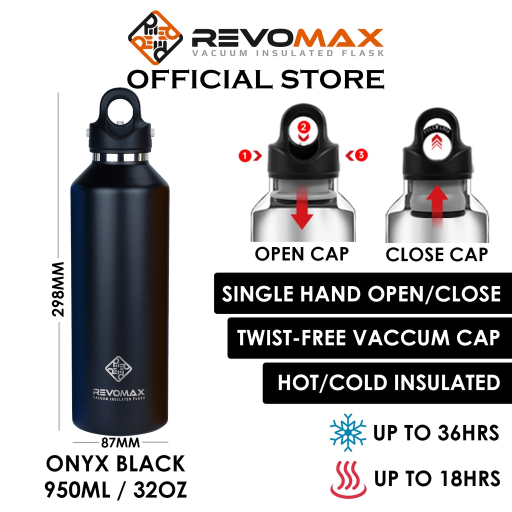 RevoMax (32oz/950ml) Vaccum Insulated Thermal Water Bottle Flask - Onyx ...
