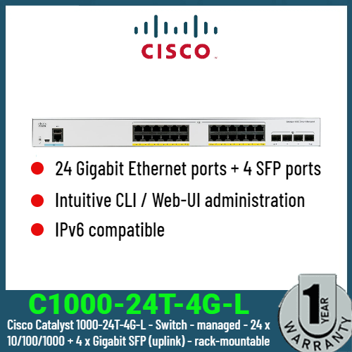 C1000-24T-4G-L Catalyst 1000 Series Cisco Switches 24x 10/100/1000 ...