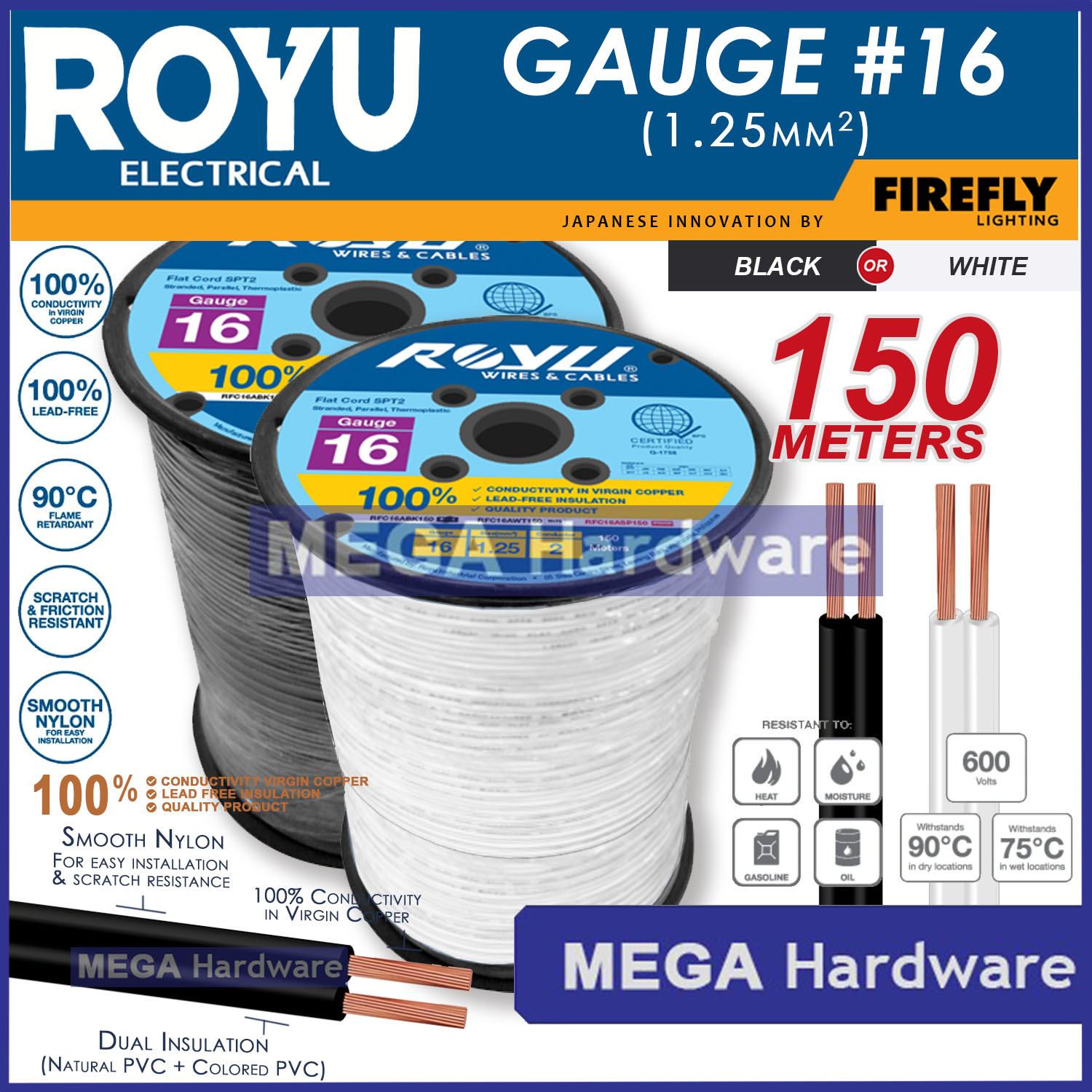 ROYU Flat Cord #18/2 (0.75mm²) #16/2 (1.25mm²) #14/2 (2.00mm²) 150 ...