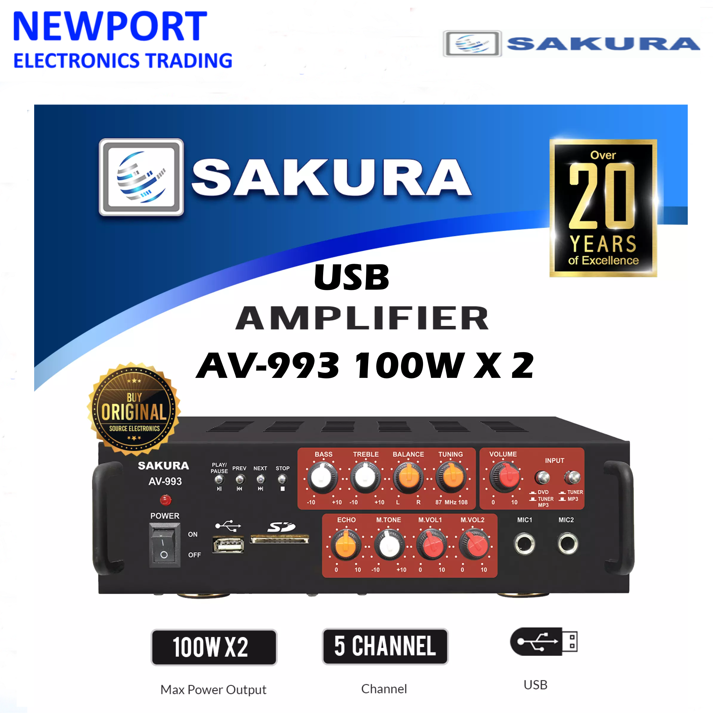 Sakura AV-993 100W x 2 5 Channel USB Amplifier | Lazada PH