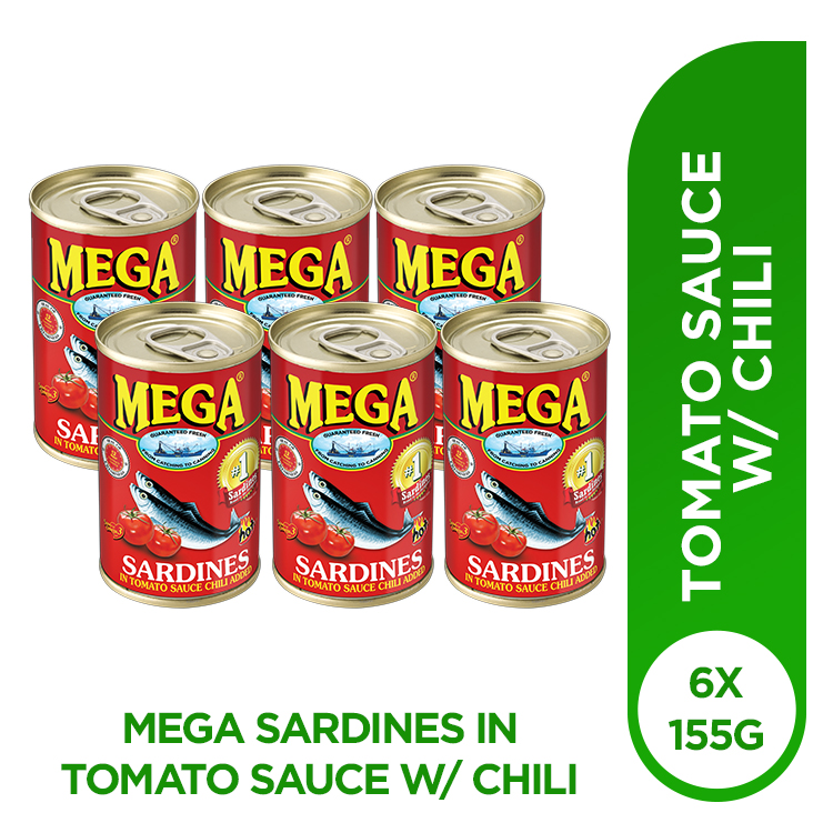 Mega Sardines in Tomato Sauce w/ Chili 155g - Pack of 6 | Lazada PH