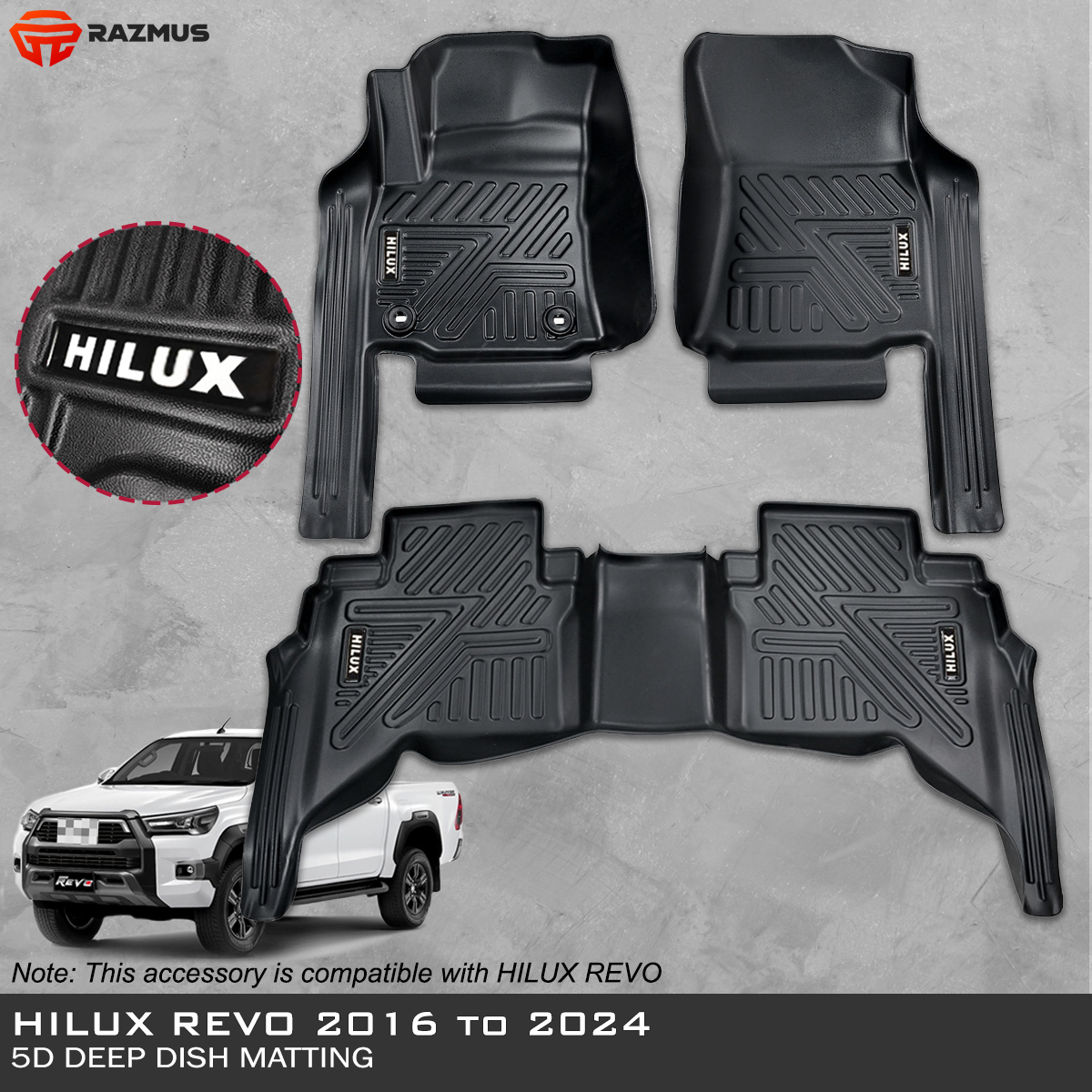 Toyota HILUX 2016 to 2024 OEM 5D Deep Dish Matting Fully Extended (3pcs ...