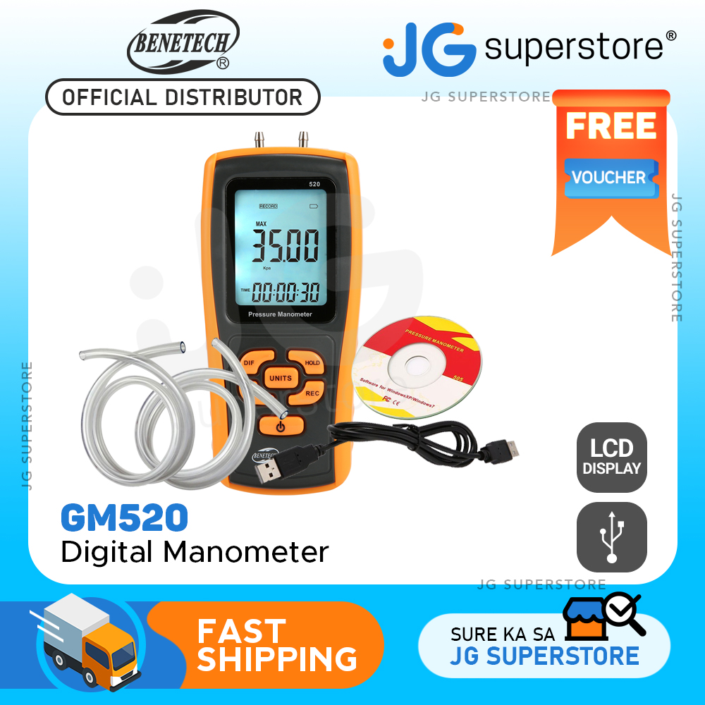 Benetech GM520 Digital LCD Display Pressure Manometer +/-0.3% FSO ...
