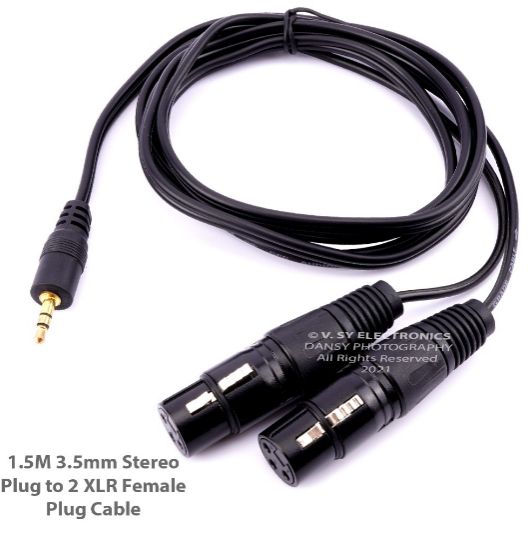 1.5M 3.5mm Male Stereo TRS Plug to 2 XLR Female Plug Cable Audio ...
