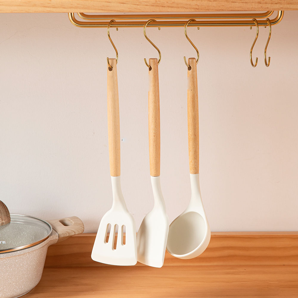 Wooden Handle Slotted Turner/Ladle/ Turner White color Non-stick Food ...