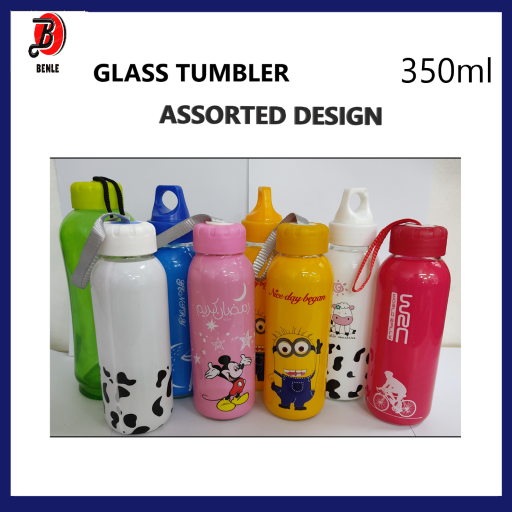 GLASS WATER BOTTLES RANDOM DESIGN GLASS TUMBLER WATER BOTTLE 350ML ...