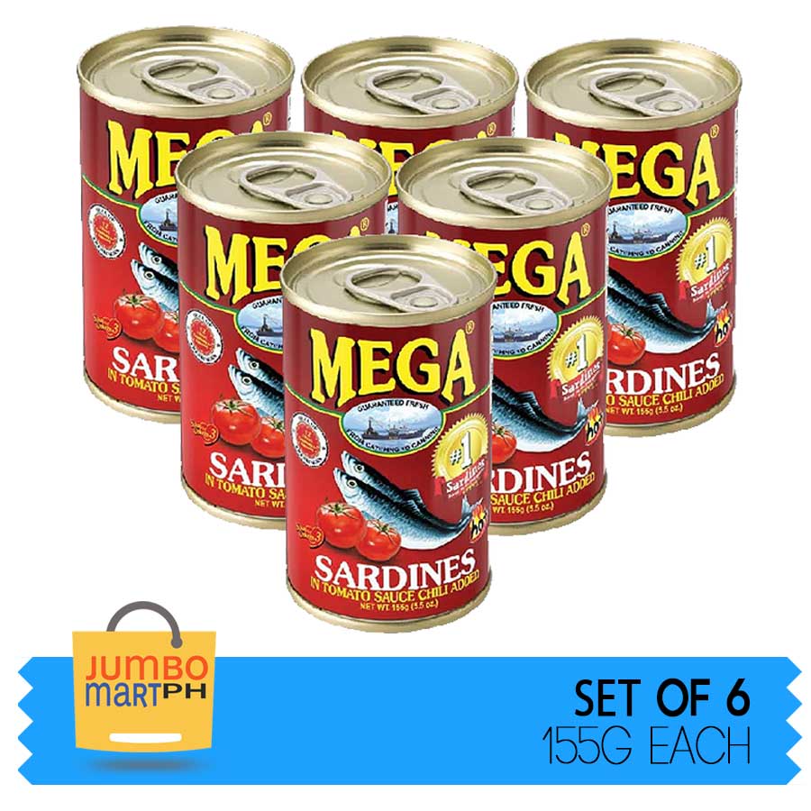 MEGA SARDINES IN TOMATO SAUCE WITH CHILI 155G / SET OF 6 | Lazada PH