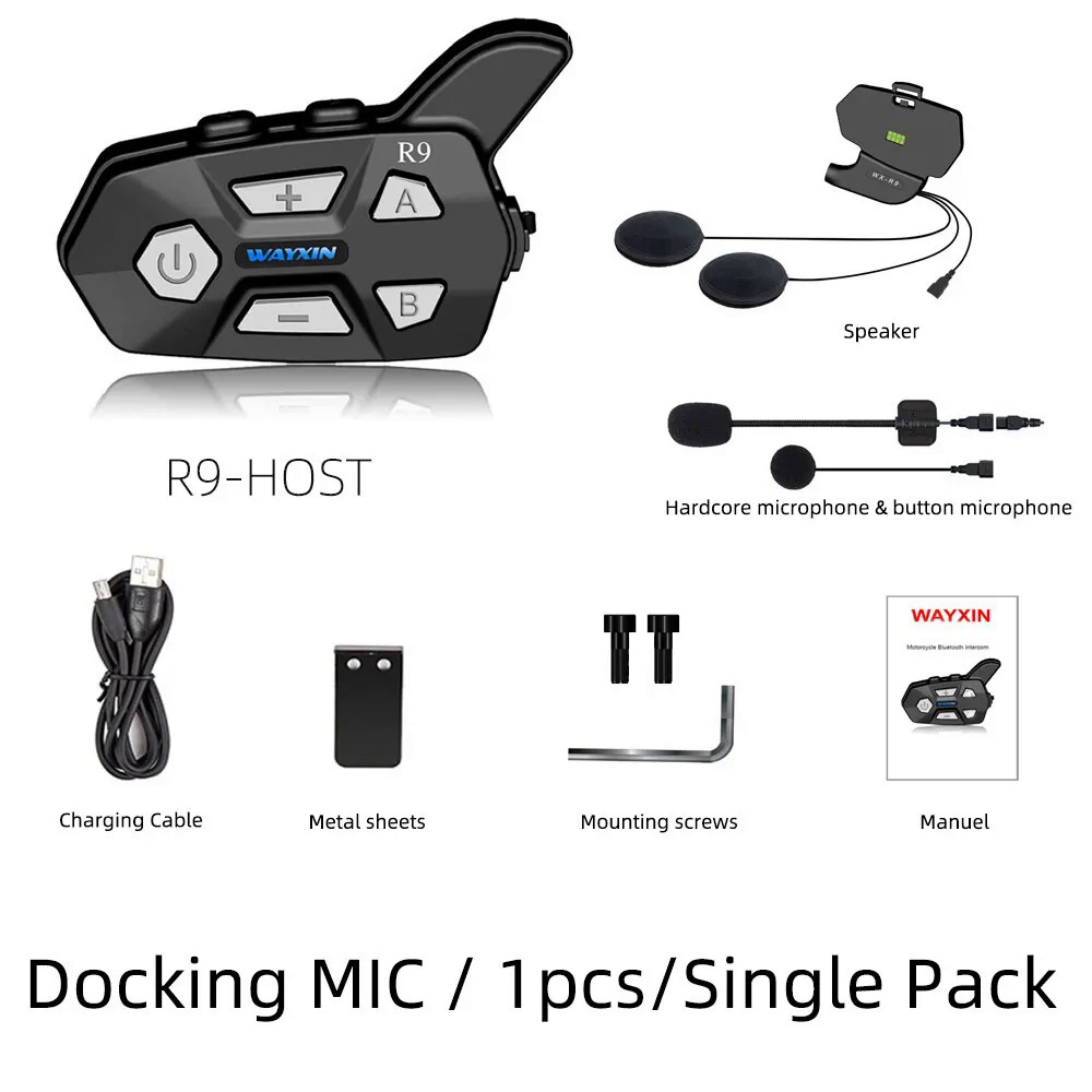 WAYXIN R9 Helmet Headset Motorcycle Intercom 6 Rider Talking Same Time ...