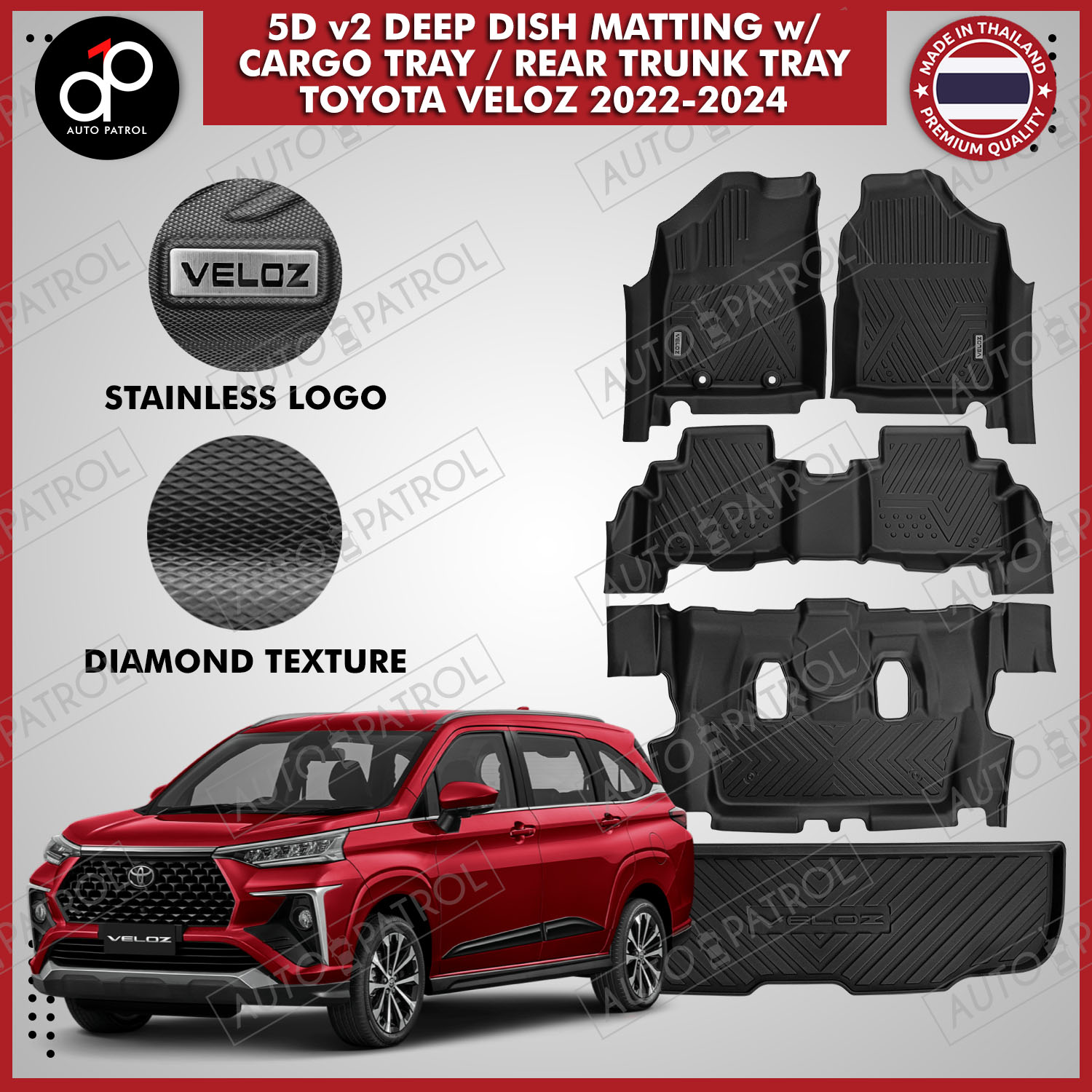 TOYOTA VELOZ 2022-2024 5D v2 DEEP DISH MATTING + REAR TRUNK TRAY or ...