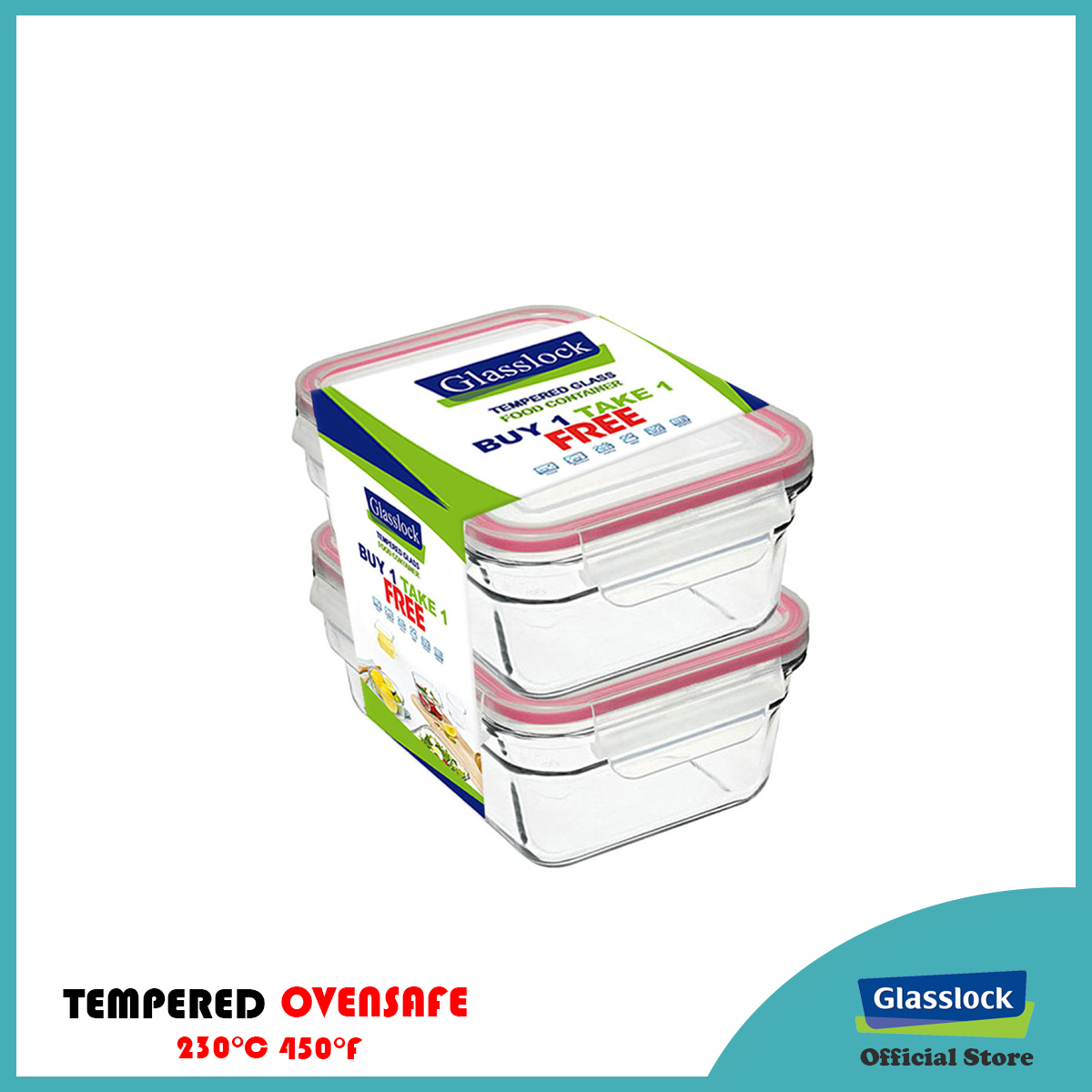 Glasslock Oven Safe Rectangle Glass Food Container 485ml (Buy 1, Take 1 ...