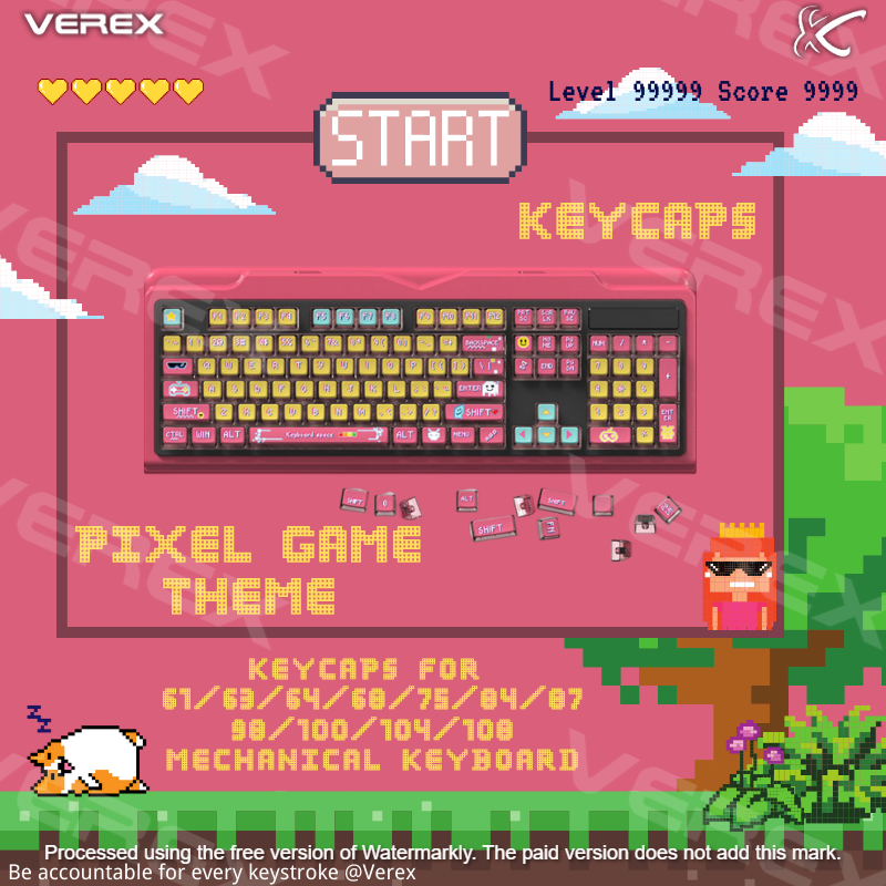 Verex Pixel Game Theme 116 Keys Upgrade Pudding Keycaps For Mechanical ...