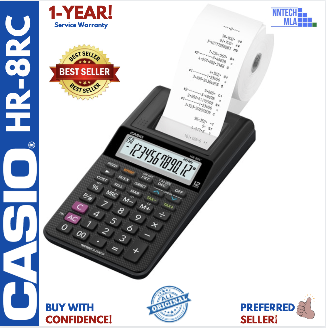 Calculator - Casio HR8RC Mini Printing Calculator BATTERY INCLUDED ONLY ...