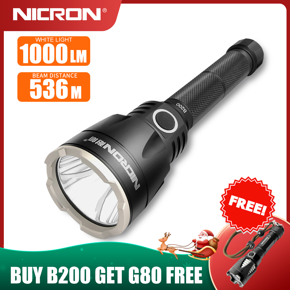 NICRON LED Flashlight B200 high Brightness 1000 lumens Tactical Re ...