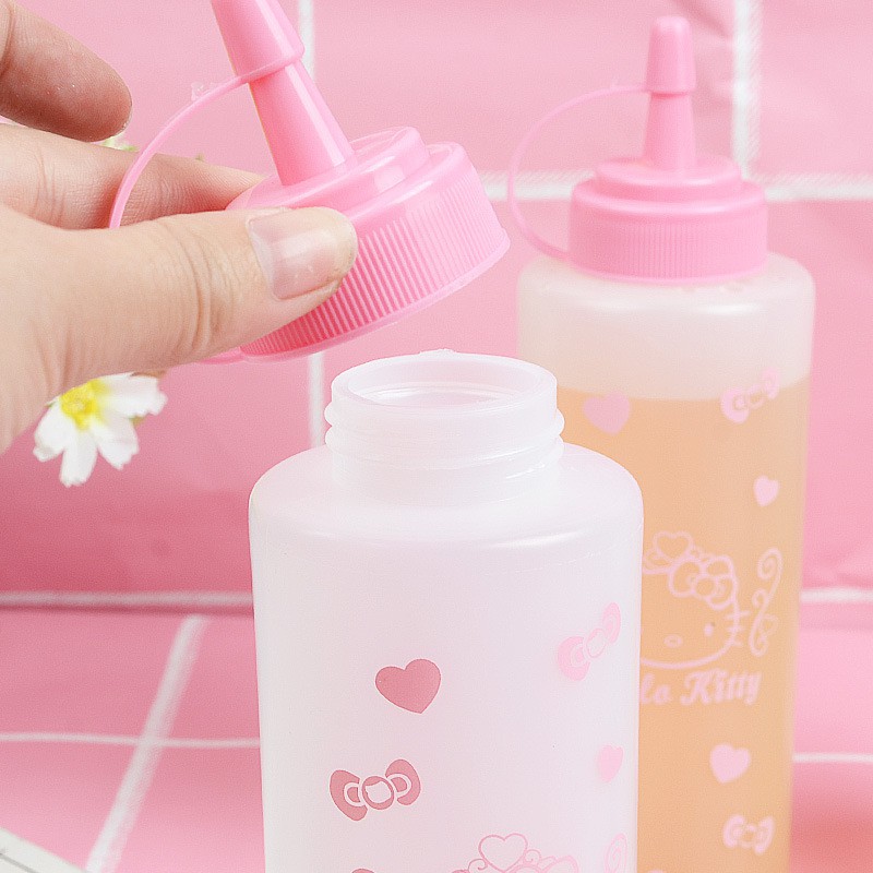 Hello kitty 3in1 set Squeeze Sauce bottle Dispenser Cap Condiment Oil ...
